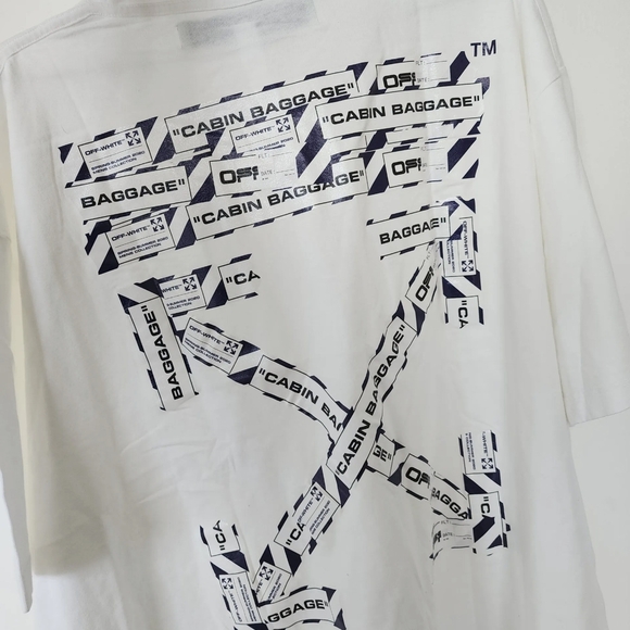 Off-White Men's Tee with Blue Graphic